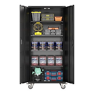 Aobabo 72 Inch Tall 2 Door Rolling Locking Metal Storage Cabinet Organizer with 4 Adjustable Shelves and 2 Keys for Garages and Offices, Black…