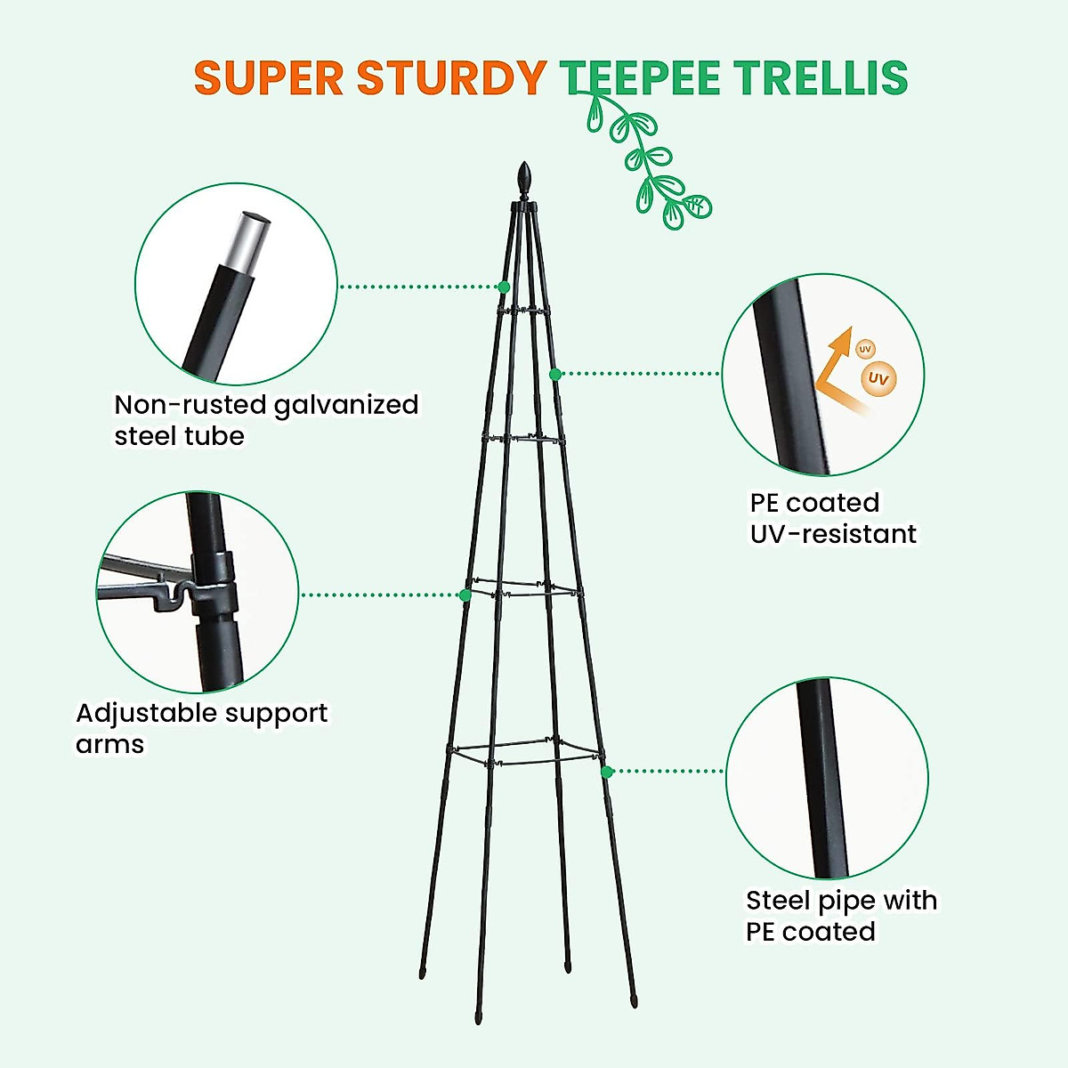 Lalahoni 2 Pack Garden Trellis for Climbing Plants Outdoor Indoor Pot | 67inch Tall Plants Trellis Support with Adjustable Stake Arms | Garden Obelisk Trellis, Lightweight, Black