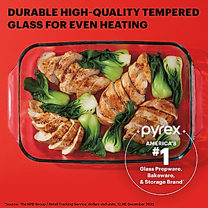 Pyrex Basics 3-Pack Glass Baking Dish Set (2QT, 3QT, 4.8QT) With BPA-Free Lids, Rectangular Glass Bakeware, Dishwasher, Microwave, Freezer & Pre-Heated Oven Safe