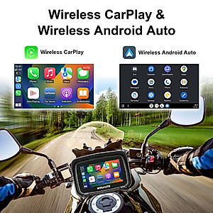 WEUASTE Portable Apple Car Play Screen for Motorcycle, Wireless Apple CarPlay & Android Auto for Motorbike, Motorcycle Carplay GPS Navigation, 5" Waterproof Touch Screen, Dual Bluetooth, Support Siri