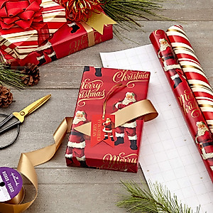 Hallmark Bulk Christmas Wrapping Paper with Cut Lines on Reverse (2 Jumbo Rolls: 160 sq. ft. ttl) Classic Santa Claus, Red and Gold Stripes, Dual-Pack (0005JXW1055)