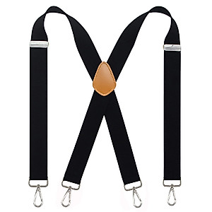 Cedrainy Suspenders For Men 1.4 Inch X Back Wide Suspender Heavy Duty Swivel Belt Loops With 4 Snap Hooks(Black)