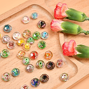 80pcs Flower Glass Bead Gold Sand Lampwork Beads Glass Handmade Round Loose with Hole 2mm Beads for Rosary Making Jewelry Craft Making (10MM)