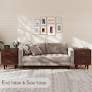 Night Stand with Charging Station Set of 2, Side Table with 2 Drawers, Mid Century Modern End Table with Storage, Bedside Table with USB Ports and Outlets, Nightstand for Bedroom, Brown 2PCS