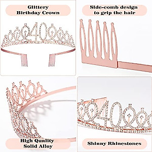 40th Birthday Gifts Decorations for Women - 40 Birthday Cake Topper, Balloons, Queen Sash, Crown and Candle Set, Rose Gold