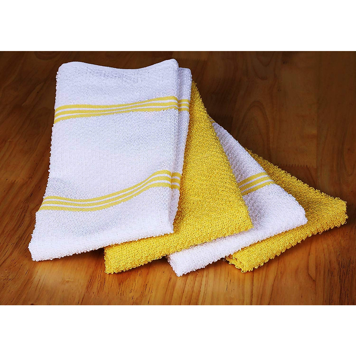 AMOUR INFINI Kitchen Towels Pack of 4 Absorbent, Quick Drying Premium Terry Cotton Dish Towel with Hanging Loop 16x28 Inch Hand & Tea Towels (Yellow)