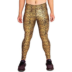 Kapow Meggings Metallic, Velvet & Special Material Men's Leggings (Golden Cobra, Large)