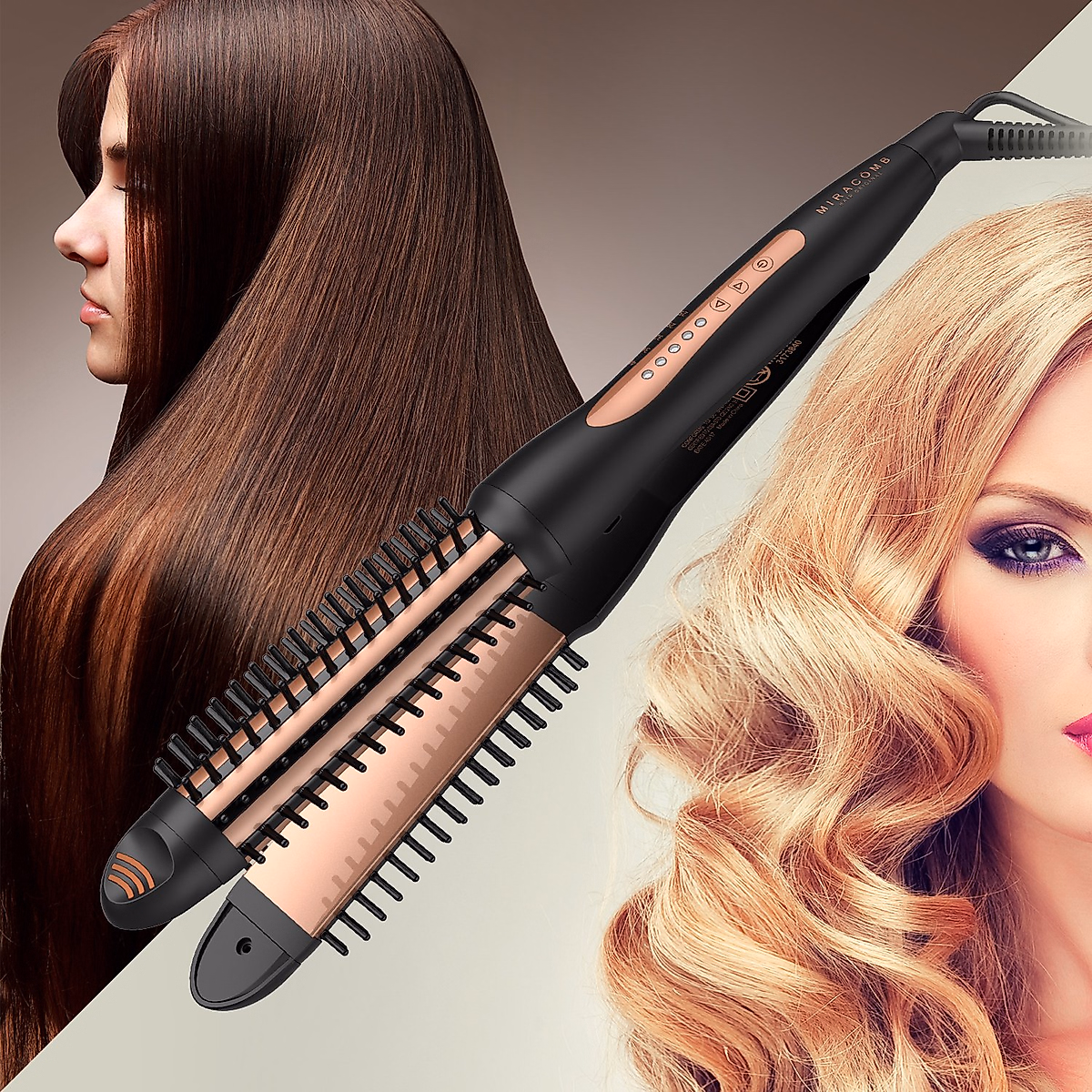 MIRACOMB 3-in-1 Hair Straightener Curling Iron 1.25 Inch Tourmaline Ceramic Flat Iron - Ionic Hot Brush Styler - Anti Scald Curler for Straightening & Curling, 5 Temp Settings (Package May Vary)