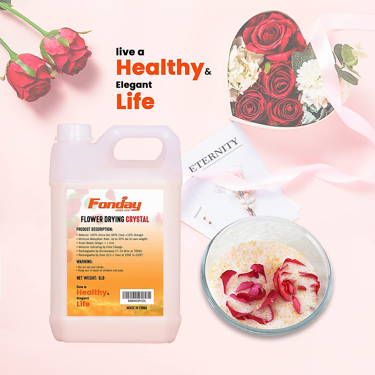 Fonday 6LBS(2.72Kg) Silica Gel Flower Drying Crystals Fine Crystals Small Beads<1mm Color Indicating Reusable