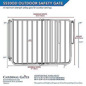 Cardinal Gates SS30OD Outdoor Baby Gate for Stairs - Adjustable Outdoor Dog Gate - Aluminum Safety Gate for Kids & Pets - Can be Installed at Angles - 27 to 42.5 Inches Wide - Black
