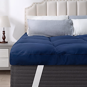 Twin Mattress Topper, Comfort Cooling 3D Snow Down Alternative, Soft Fluffy Top for Back Pain, Thick Mattress Pad with Adjustable Straps, Blue