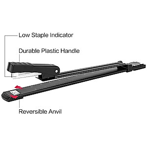 Deli Long Reach Stapler, 25 Sheet Capacity, Long Arm Standard Staplers for Booklet or Book Binding, Black