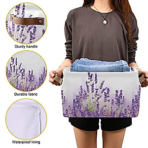 KEEPREAL Lavender Flowers Storage Basket Bin, Large Cube Storage Box Canvas Collapsible Storage Organizer for Home Office Closet - 15 L x 11 W x 9.5 H