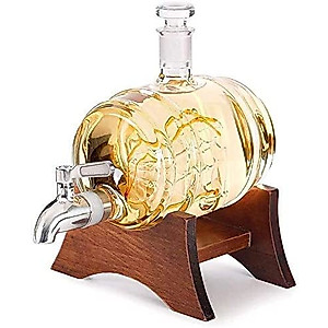 Wine Decanter Set Glass Decanter Whiskey Decanter 1000Ml Decanters Sailing Ship Stainless Steel Spigot Liquor Dispenser Wooden Stand with Faucet 1101