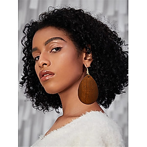 SMALLLOVE Wooden Hoop Earrings for Women Retro Black African Bohemian Wood Teardrop Geometric Lightweight Dangle Drop Earrings (Dark Brown)