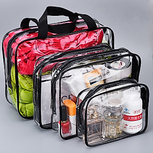 Hotop 4 Pieces Clear Make-up Bags Travel Toiletry Bag Organizers for Traveling Portable Cosmetic Pouch Set with Zipper Handle, Business Trip and School Bathroom, Water-proof