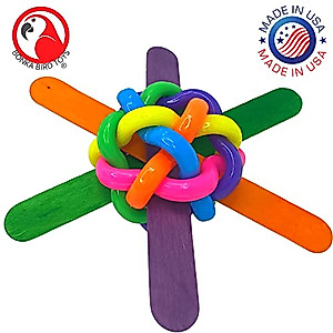 Bonka Bird Toys 3387 Big Stick Ball Foot Talon Foraging Medium Large Bird Toy Wood Ball Beak Claw Amazons Macaws Cockatoos African Greys and Similar Sized Birds