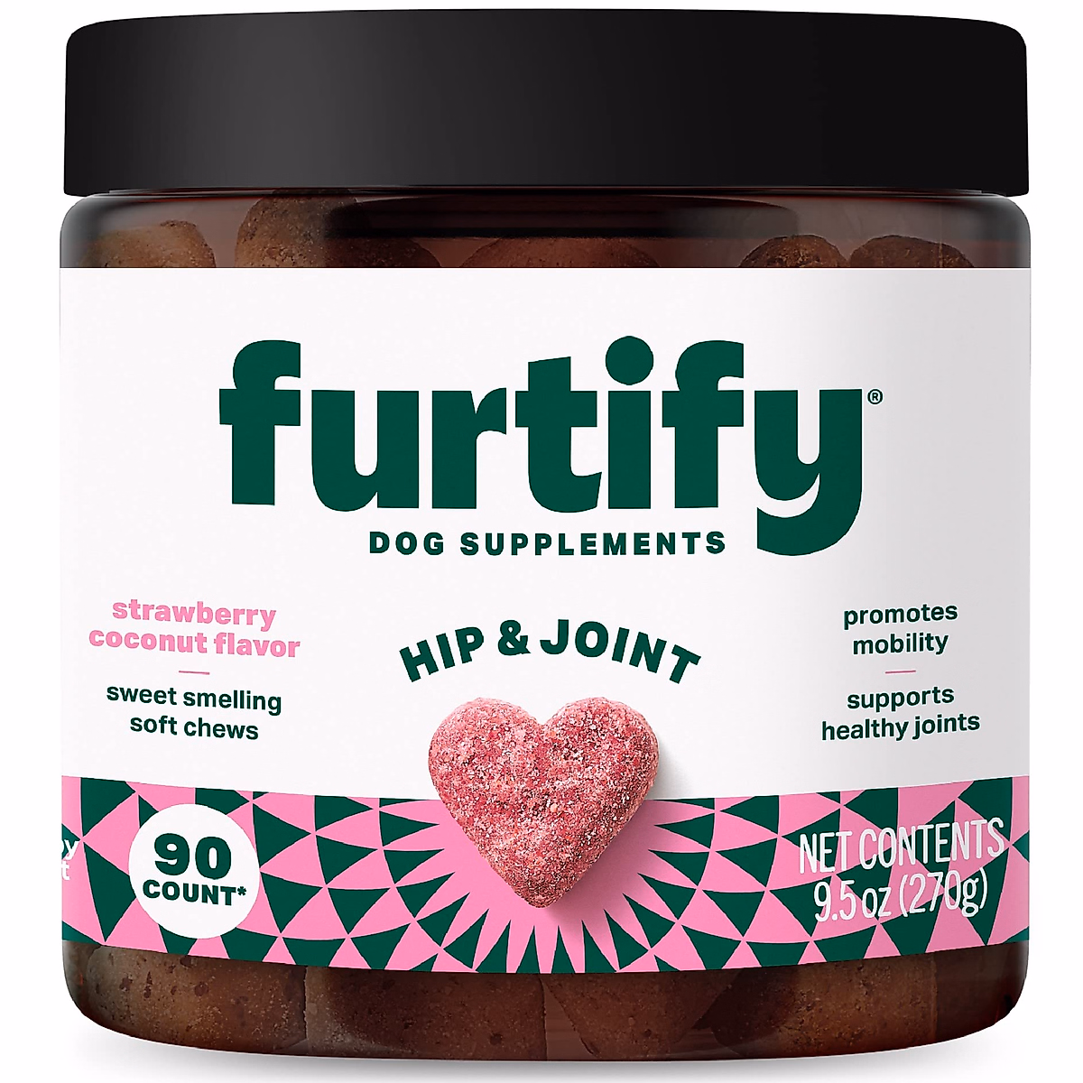 Furtify Hip and Joint Chews for Dogs I Dog Joint Supplement with Glucosamine, Chondroitin, MSM, Green Lipped Mussel & Turmeric I Soft & Chewable Support for Pet Health, Mobility and Stiffness - 90 ct