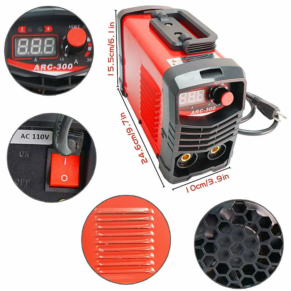 Evargc Stick Welder, Single Phase 110V 300Amp MMA Welder Machine, IGBT Inverter ARC Welding Machines Digital Display LCD Hot Start Arc Force Anti-Stick, Electrodes from 1/16 in. to 3/32 in With Gloves