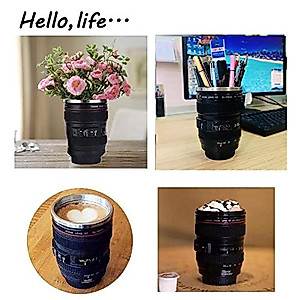 POXIWIN Camera Lens Coffee Mug,Comes with a Musical Note Spoon,Novelty Stainless Steel Camera Lens Mugs for Music Lover Photographer Filmmaker