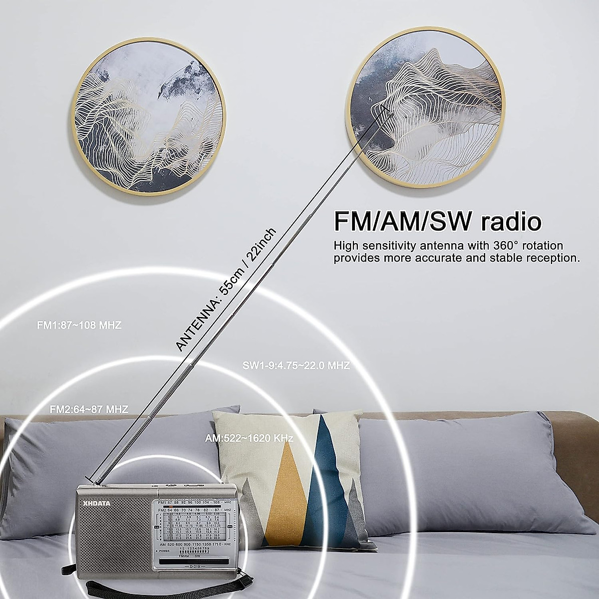 XHDATA D219 Portable AM FM Shortwave Radio Battery Operated Small Great Reception Radio with Good Sound,Earphone Jack for Elder,Home,Child [Silver]
