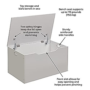 Badger Basket Flat Top Toy Box and Storage Bench for Kids, Playroom Storage, White