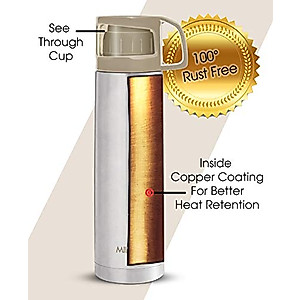 Milton Thermosteel Glassy Flask 1000, Double Walled Vacuum Insulated 1000 ml | 34 oz | 1 qt. | 24 Hours Hot and Cold Bottle with Cover, 18/8 Stainless Steel, BPA Free, Food Grade, Leak-Proof | Gray