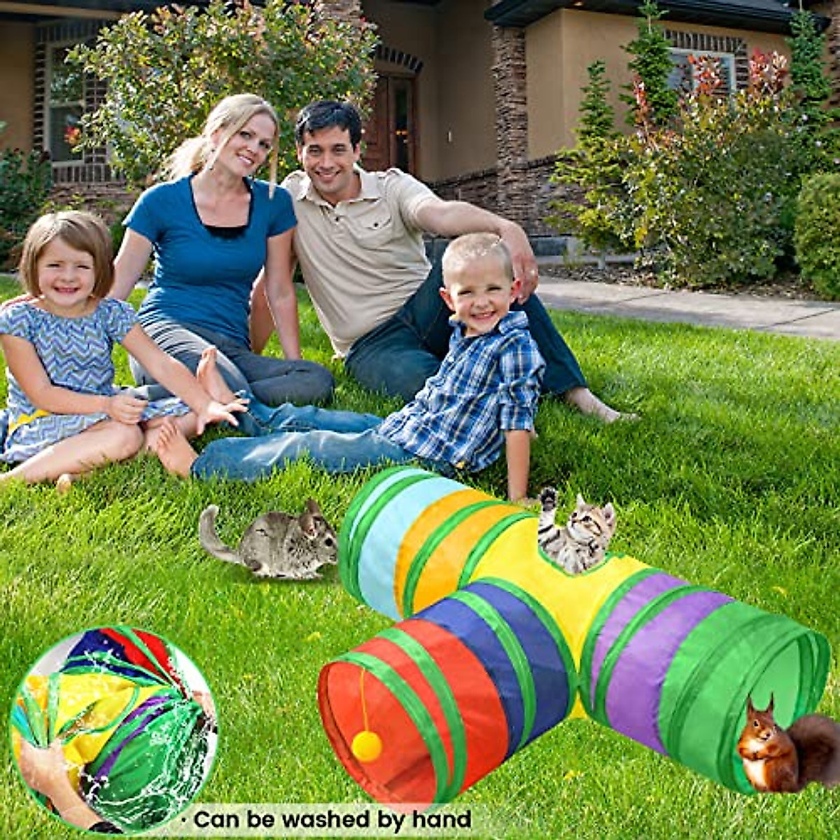 Bunny Tunnels Tubes, FODIENS 3 Way Collapsible Rabbit Guinea Pig Tunnel Hideout, Interactive Small Animal Activity Toys for Dwarf Rabbit Guinea Pig Chinchilla Ferret Hamster Kittens