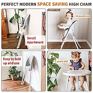 HAN-MM High Chair Folding,One Click fold,Save Space, Detachable Double Tray, Infant Chair, Car Traveling, 3 in 1 Convertible, 3-Point Harness, Adjustable Footrest, Non-Slip Feet, Adjustable Legs
