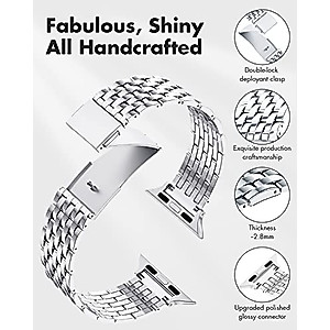 TISIMO for Apple Watch Band 41mm 40mm 38mm 45mm 44mm 42mm Series 9 8 7 6 5 4 3 2 1 SE SE2 Women and Men,Stainless Steel Metal Watchband for iWatch (Sliver)