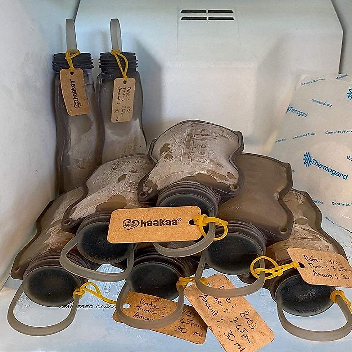 haakaa Silicone Breastmilk Storage Bag 5pk & Grey Silicone Cleaning Brush Set