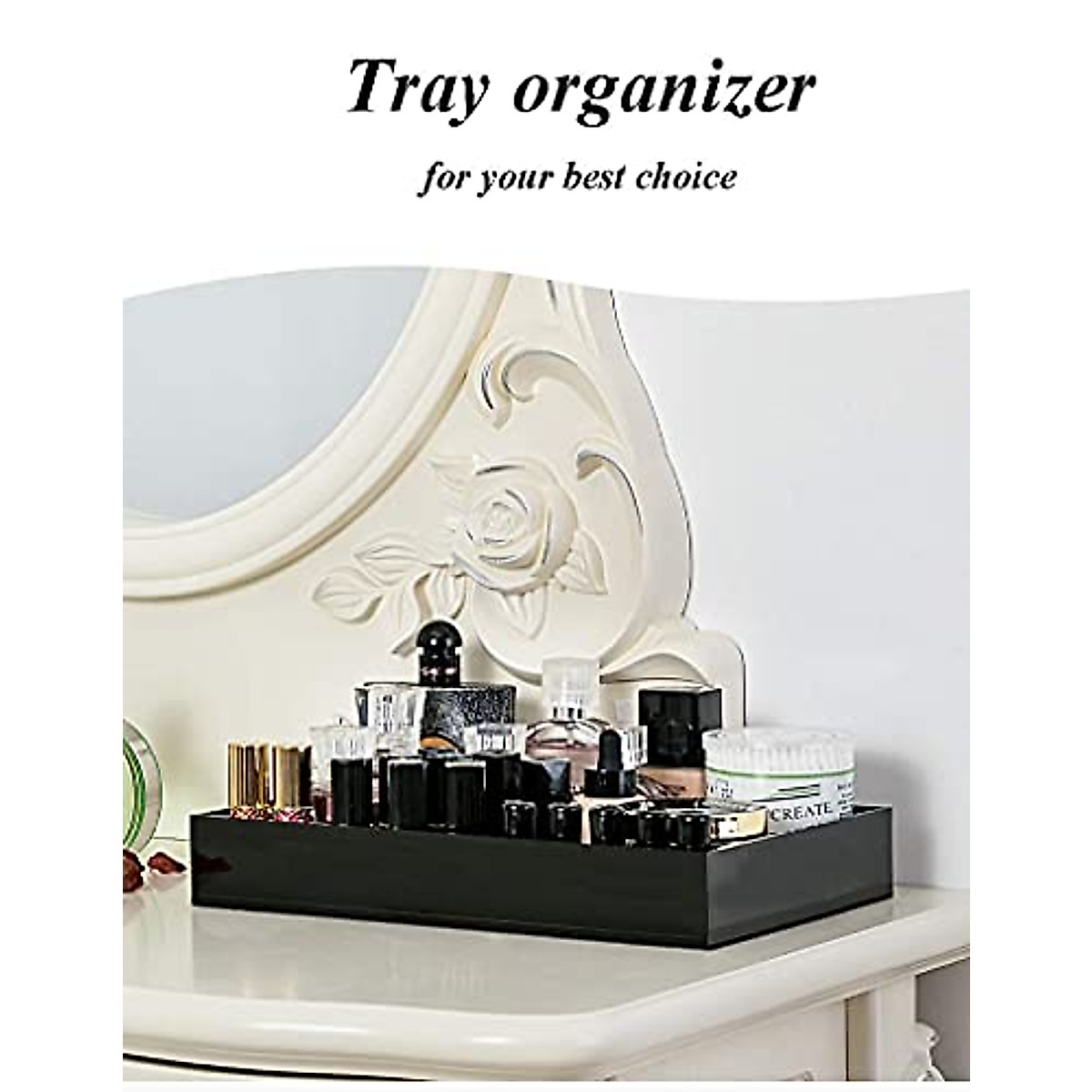 Waterproof Acrylic Vanity Tray, Acrylic Tray, Sturdy Valet Tray Organizer, Thick Lucite Nightstand Dresser or Bathroom Organizer for Change, Coin, Key, Phone, Glasses, Black Acrylic Tray