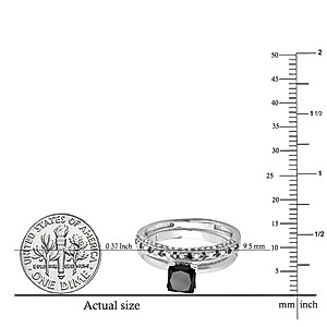 Dazzlingrock Collection 1.50 Carat (Cttw) Princess Black & Round White Diamond Solitaire Engagement Ring With Miligrain Set in 14K White Gold, Size 6