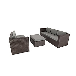 Baner Garden (K35-CH 4 Pieces Outdoor Furniture Complete Patio Cushion Wicker Rattan Garden Corner Sofa Couch Set, Chocolate