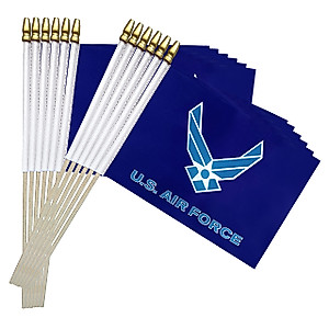 TSMD US Air Force Wings Stick Flags Small Mini Hand Held Military Flags Decorations,5x8 Inch,12 Pack