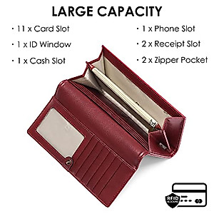 KELEEL Women Wallet Leather Clutch Bifold RFID Blocking Large Capacity Slim Ladies Purse Card Holder Organizer (Gloss Red)