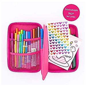 Gooji Unicorn Pencil Case for Girls (Hard Top) Magical 3D Creature, Bright Colored Storage Box | Compact and Portable Home, Classroom, School, Art Use | for kids age 3 and up (Pink)