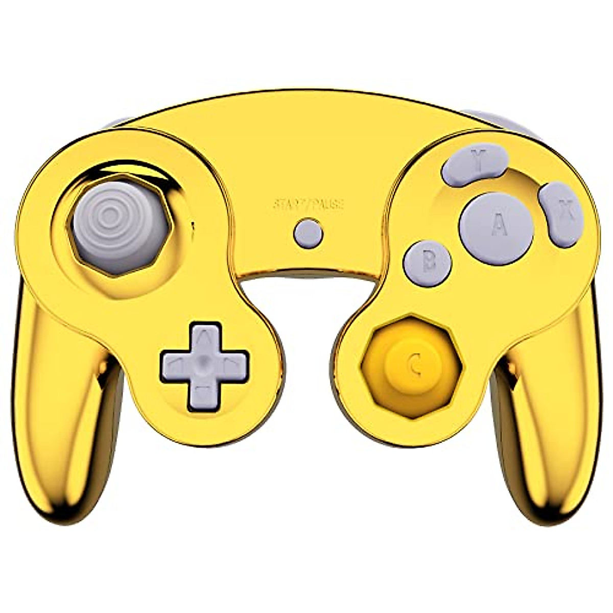 eXtremeRate Chrome Gold Glossy Faceplate Backplate for Nintendo Gamecube Controller, Replacement Housing Shell Cover with Buttons for Nintendo Gamecube Controller NGC - Controller NOT Included