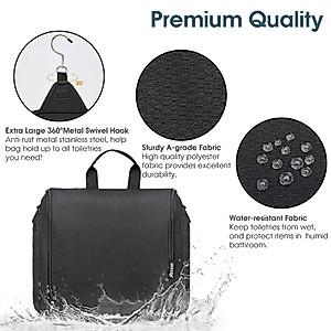 WANDF Hanging Toiletry Bag for Women Bathroom Bag with Jewellery Bag and Clear Wet Separation Compartments Water-resistant Travel Toiletry Organizer (Black)