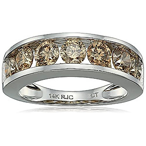 VIR JEWELS 1.50 cttw Champagne Diamond Wedding Band for Women in 14K White Gold 7 Stones Channel Set I1-I2, Size 6