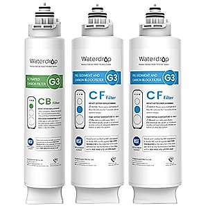 Waterdrop G3 Replacement Filter 1-Year Combo, Pack of 2 WD-G3-CF Filters and 1 WD-G3-CB Filter, Replacement for WD-G3-W, WD-G3P600 and WD-G3P800-W Reverse Osmosis System, New Logo Design