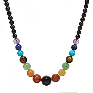 Ayriwoyi 7 Chakra Necklace for Women Natural Stone Necklace Healing Necklace for Women 20 inches Black Agate Beaded Gemstone Necklace