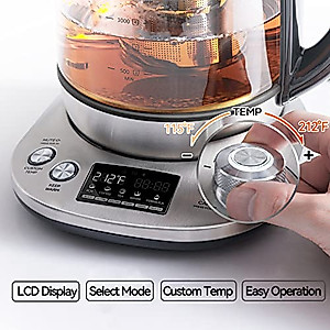 Mecity Tea Kettle Electric Tea Pot with Removable Infuser, 9 Preset Brewing Programs Tea Maker with Temprature Control, 2 Hours keep Warm, 1.7 Liter Electric Kettles, 1200W, Glass and Stainless Steel