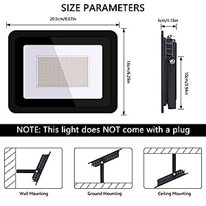 MIHEAL 110V(2 Pack) 100W LED Flood Light, Warm White(2700K), IP68Waterproof Super Bright Security Lights, Outdoor Floodlight for Yard, Garden, Playground, Basketball Court [Energy Class A++]