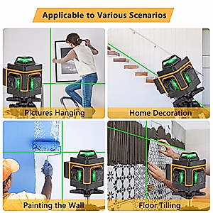OMMO Laser Level, 16 Lines Green Self Leveling Tool, 160ft Green Beam Laser Level for Construction, Two 360° Vertical and Two 360° Horizontal Lines with Wall Bracket&Remote Controller
