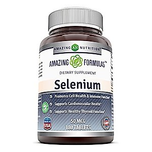 Amazing Formulas Selenium * 50mcg Natural Selenium Yeast * 180 Tablets (Non-GMO) Per Bottle  * Promotes Cell Health, Immune Function, Cardiovascular Health and Healthy Thyroid Function and