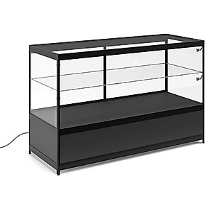 Displays2go 60 Inch Glass Showcase, Hidden Storage, LED Lights, Lockable Sliding Door - Black (IAPHV60LED)