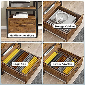 SEDETA L Shaped Desk, 66" with File Drawer & Power Outlet, Home Office Gaming Desk with Led Lights, Corner Computer Desk with Monitor Shelf, Printer Storage Shelves, Two Person Desk, Rustic Brown
