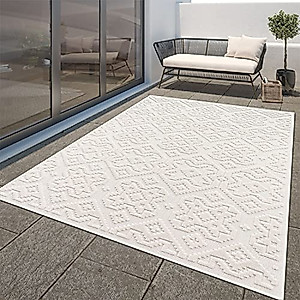 Paco Home in- & Outdoor Rug Modern Carved Boho Pattern in Cream, Size: 6'7" x 9'6"