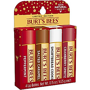 Burt's Bees Lip Balm Easter Basket Stuffers, Moisturizing Lip Care, Festive Fix Set - Peppermint, Salted Caramel, Cranberry Spritz & Shortbread Cookie (4 Pack)